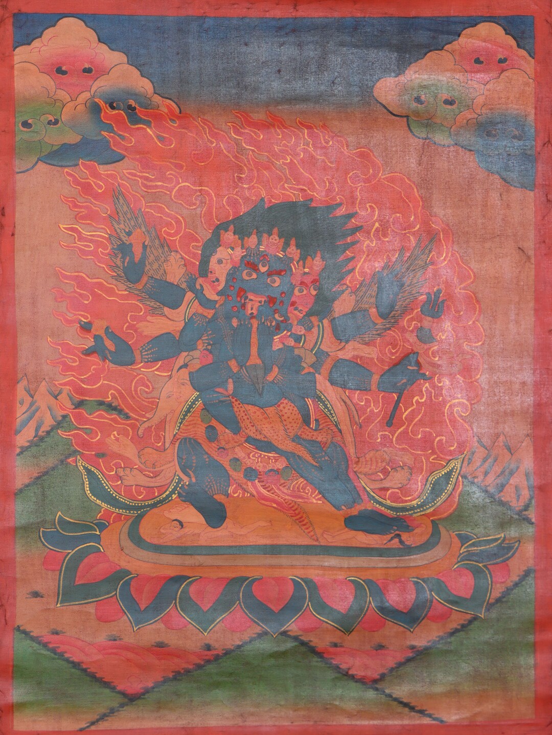 Antique Vajrakilaya , Vajrapani Protection Deity in Buddhism Thangka ...