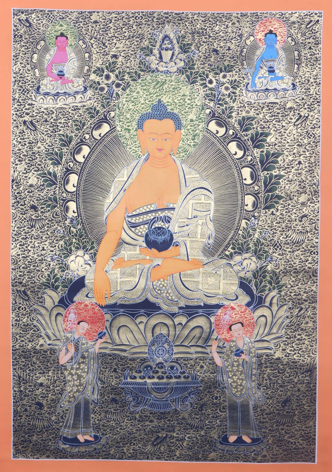 Shakyamuni Buddha Black & Gold Thanka Painting - Genuine Hand Painted ...