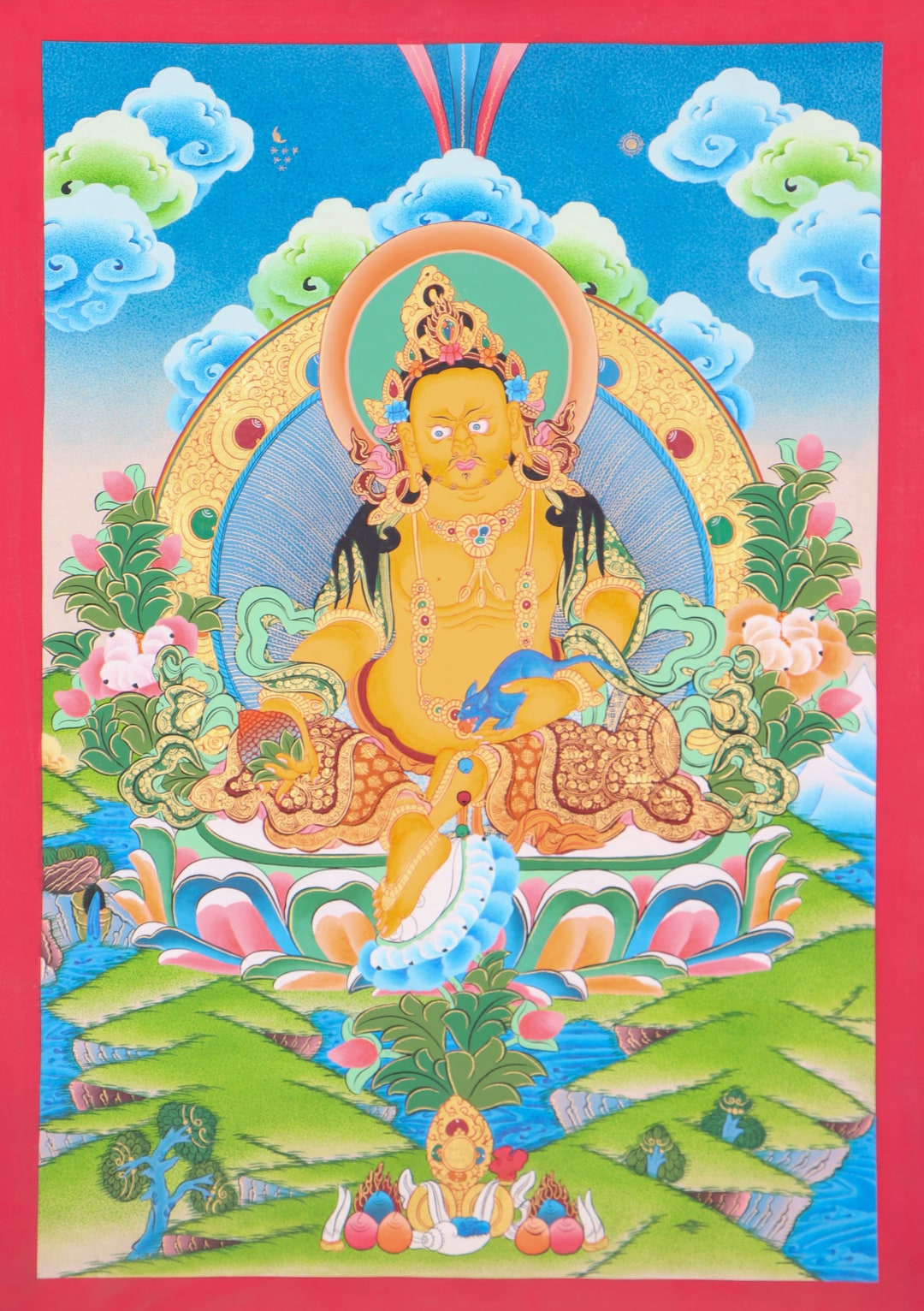Zambala Thangka Painting | Tibetan Art of God of Wealth | Buddhist ...
