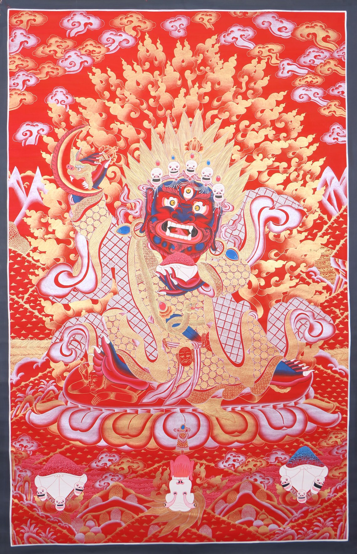 Two Hand Mahakala Thangka Painting of Wrathful Deity on Cotton Canvas ...