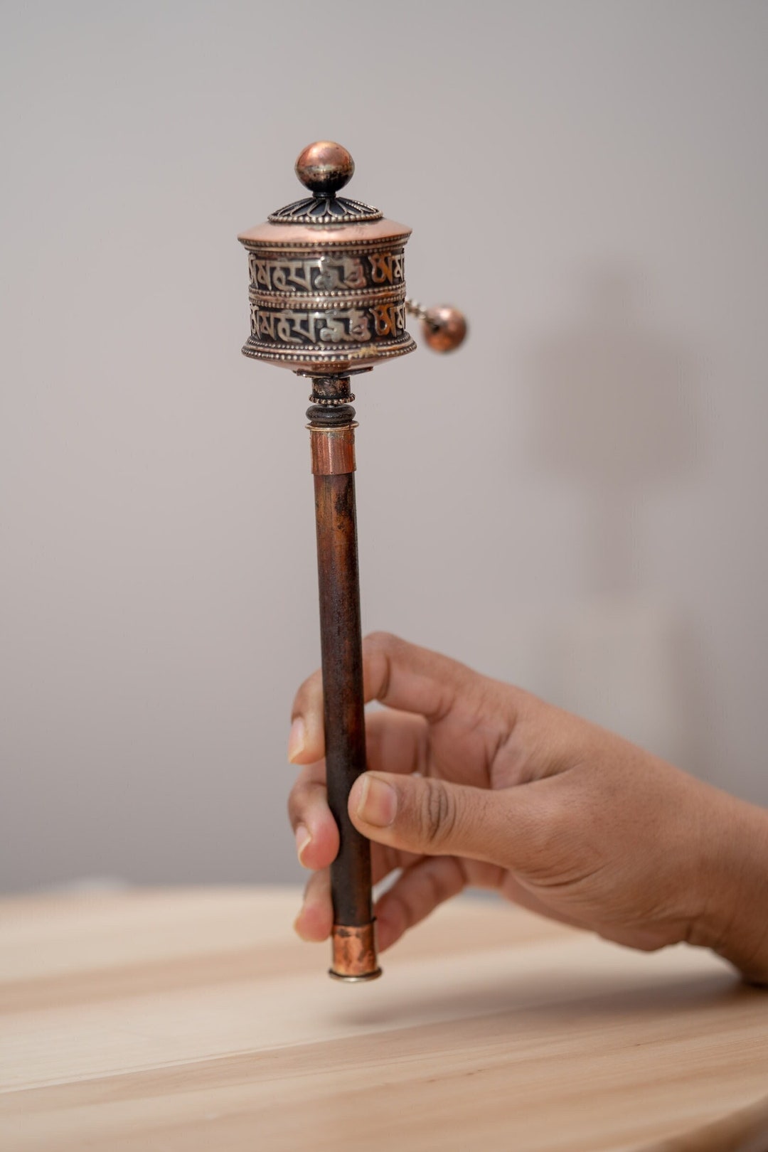 Tibetan Wood Handle Prayer Wheel Meditational Tool for Religious and ...