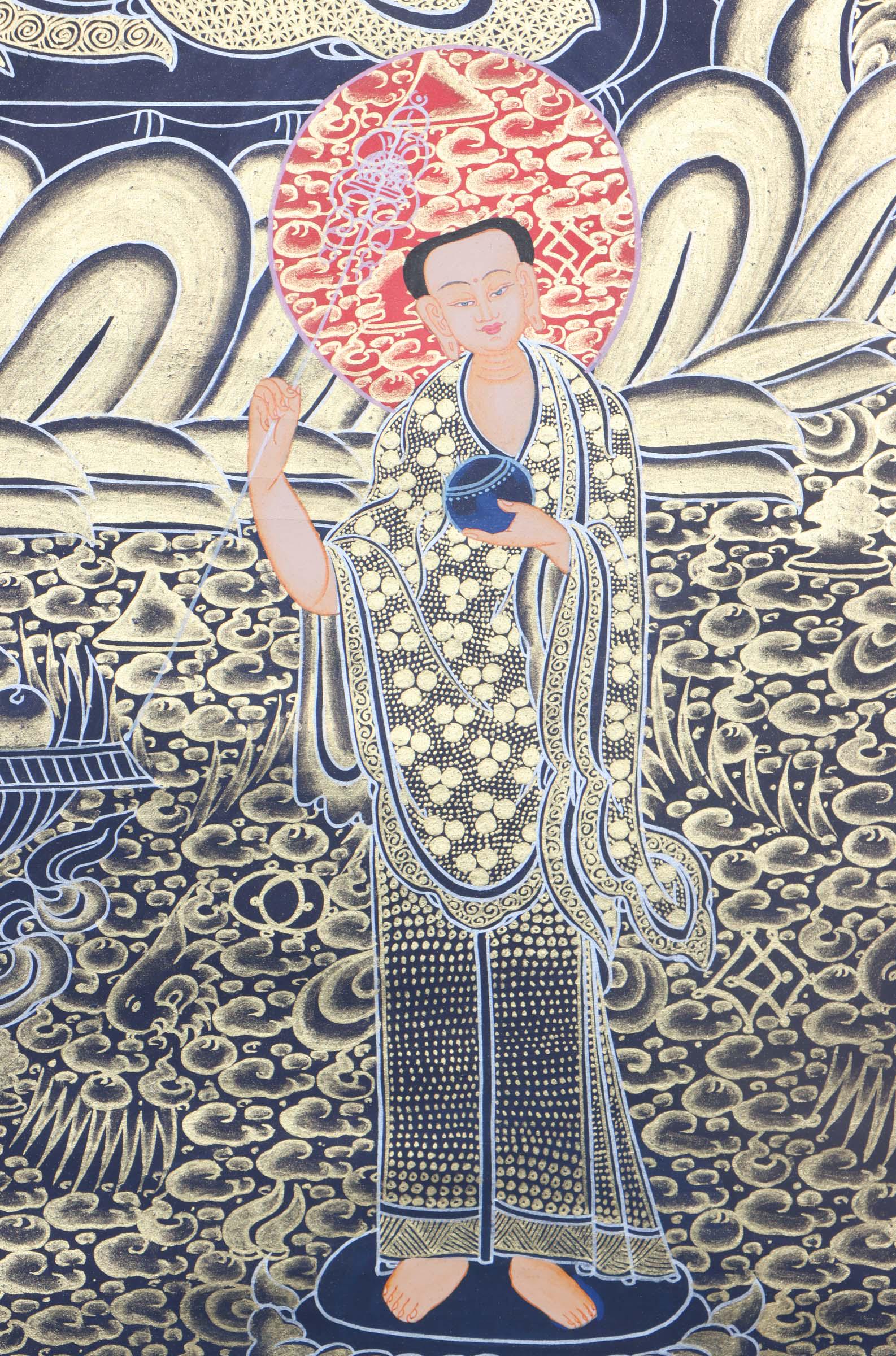Shakyamuni Buddha Black & Gold Thanka Painting - Genuine Hand Painted ...