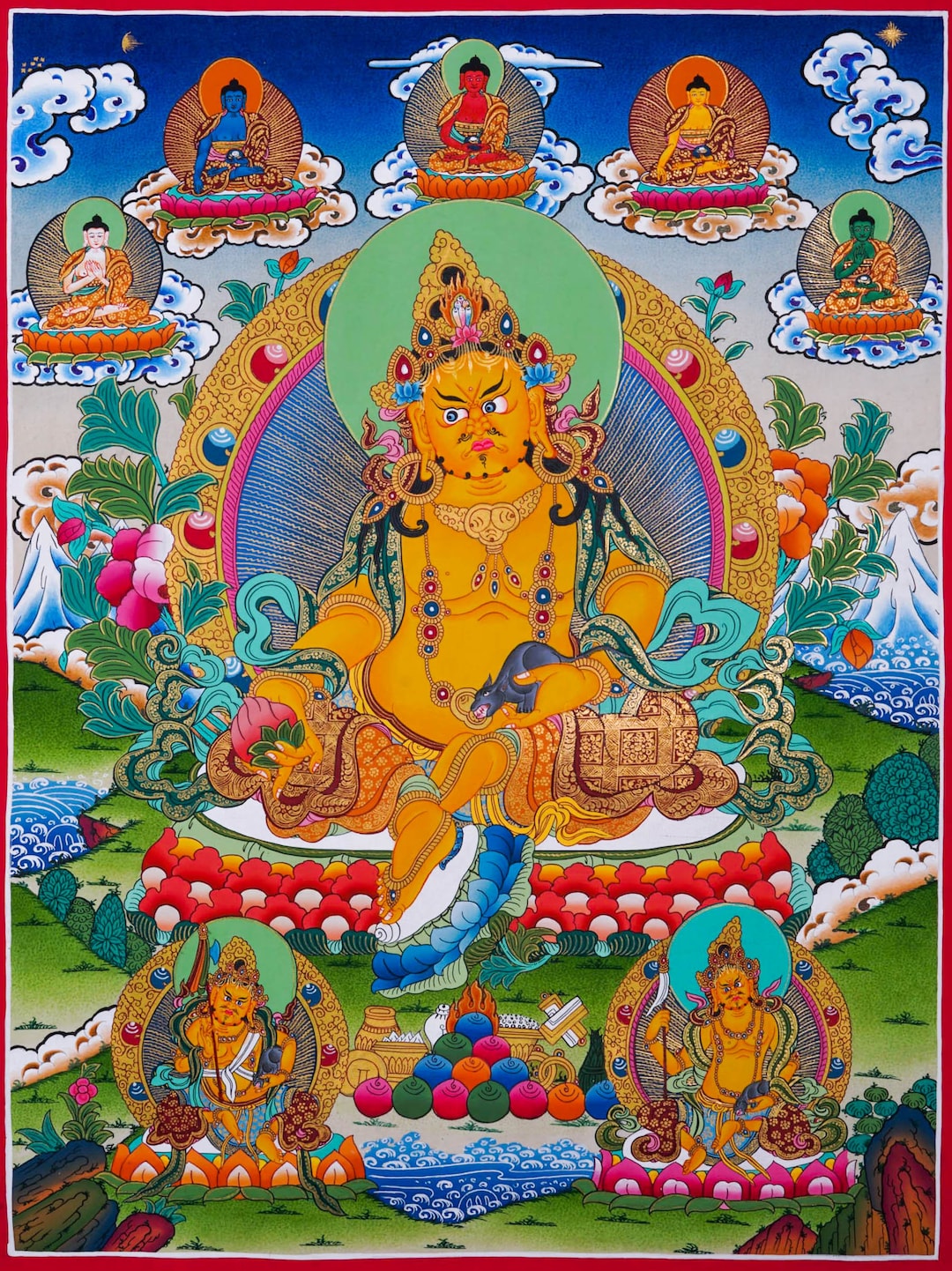Zambala or Kubera Thangka Painting God of Wealth Real Authentic Hand ...