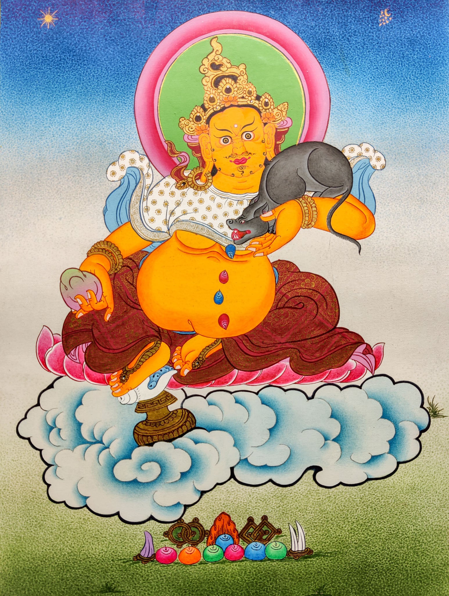 Dzambala Thangka - Jhambala (kuber) Arts | Buddhist Hand Painting ...