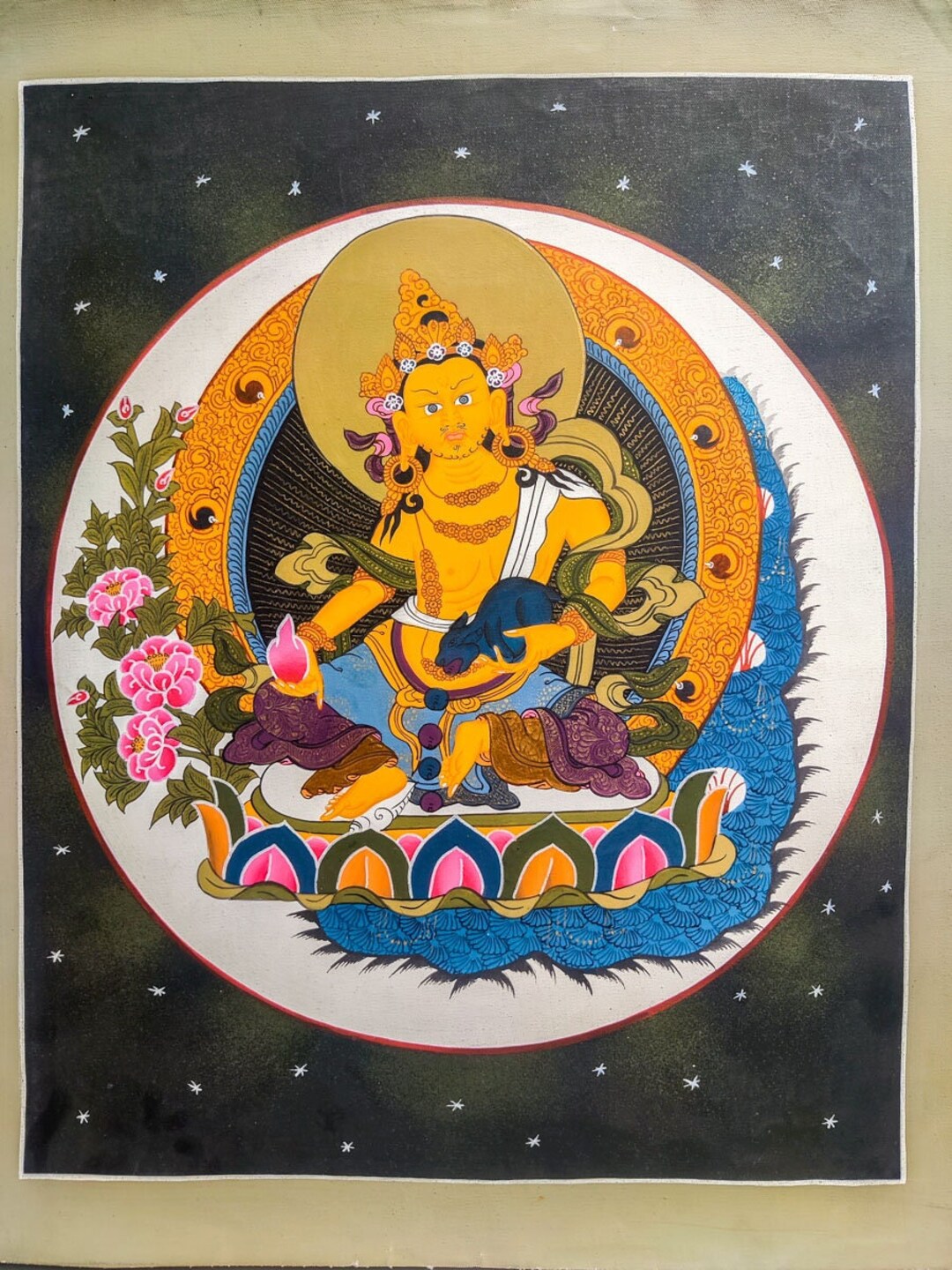 Yellow Zambala Thangka Painting Kubera Hindu God of Wealth Original ...