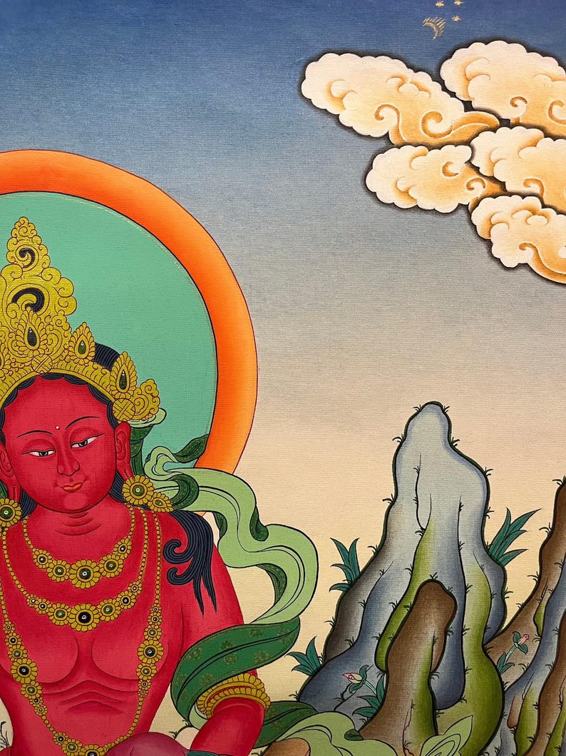 Red Tara Thangka Painting | Handpainted Tibetan Art | Buddhist Goddess ...