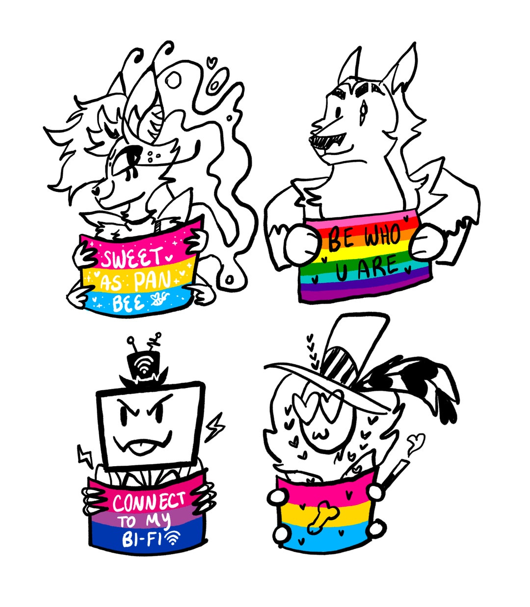 Helluva Boss + Hazbin Hotel LGBTQ+ Pride Flag Doodle Sketchy Stickers ...