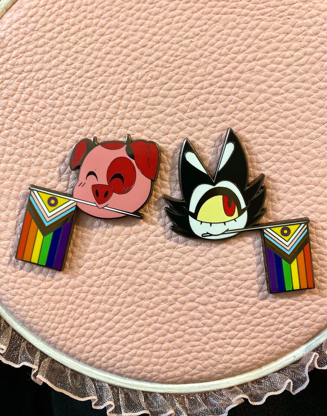 Hazbin Hotel Fat Nuggets and Keekee Progress Pride Flag Pins - Etsy