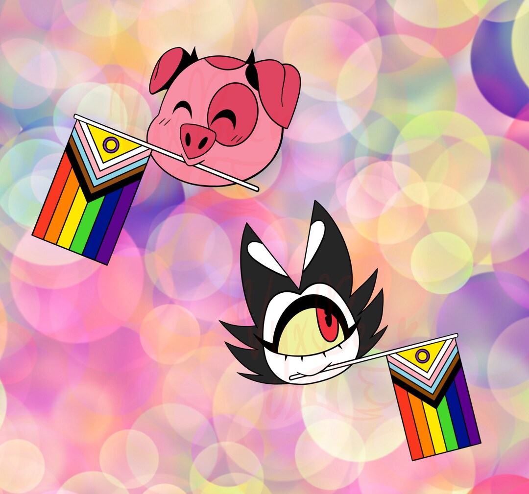 Hazbin Hotel Fat Nuggets and Keekee Progress Pride Flag Pins - Etsy