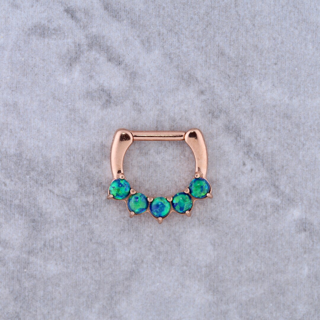 Rose Gold Septum, Daith Piercing Clicker Hinged Nose Ring Set With ...