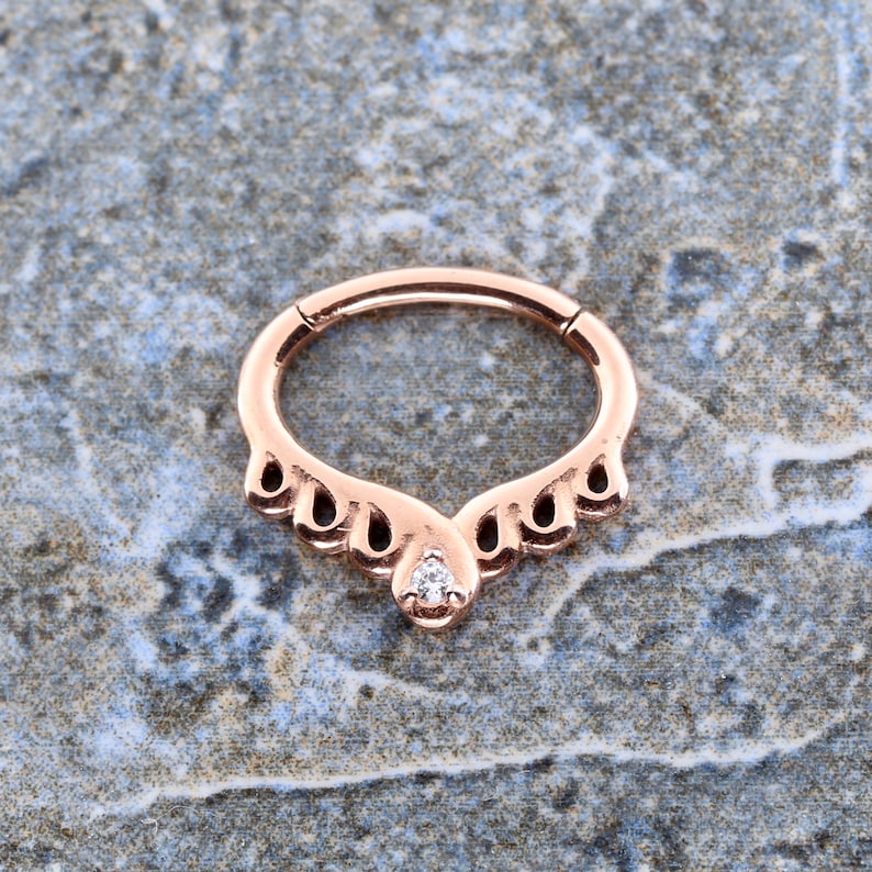 Rose Gold Septum Clicker, Swarovski CZ Surgical Steel Daith Ring (16g ...