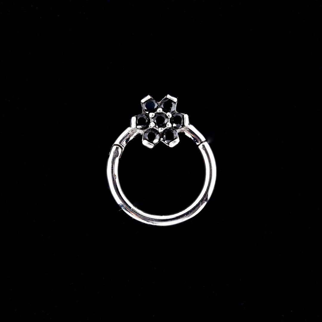 Flower Septum Clicker, Black Swarovski CZ, Surgical Steel Daith Ring - Etsy