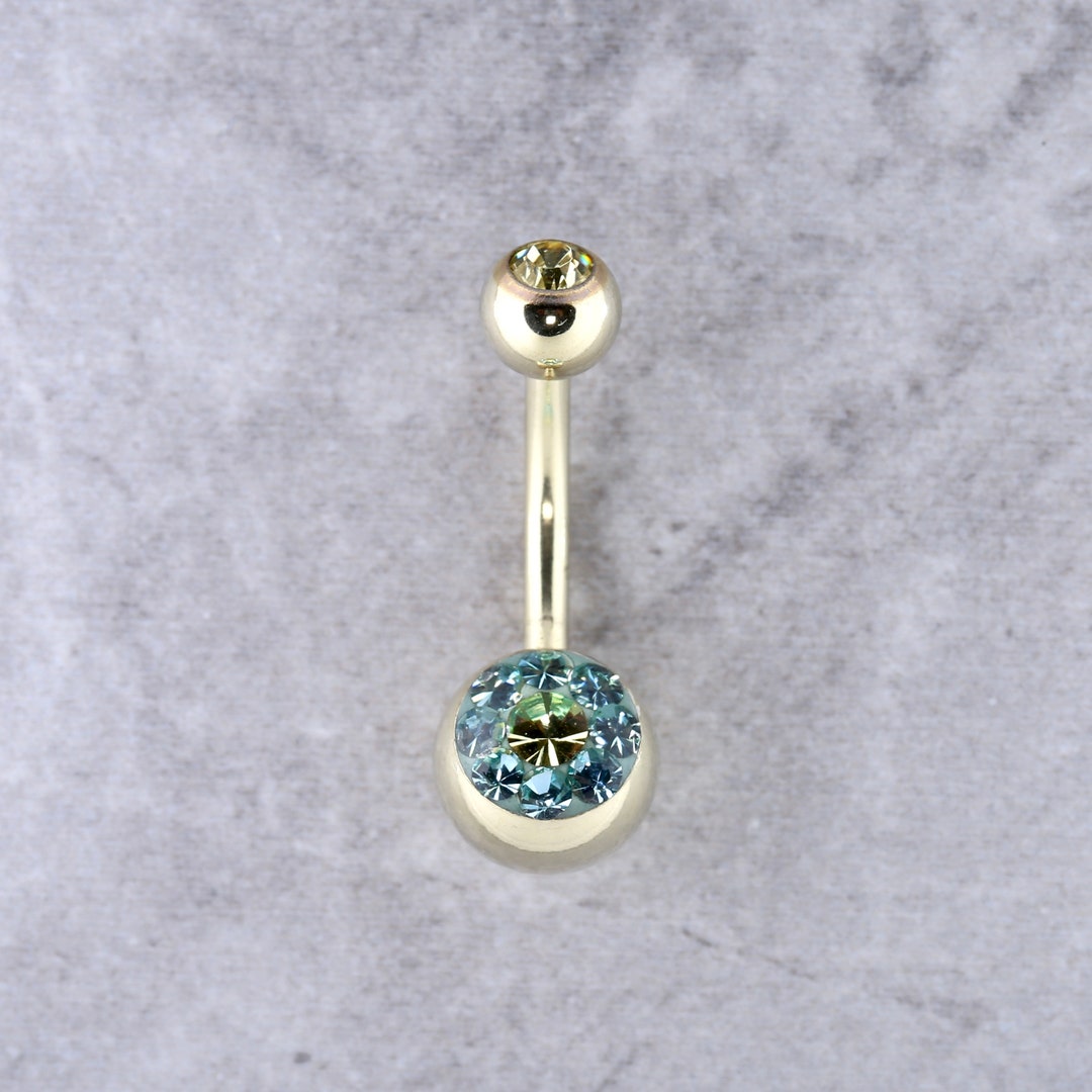 Gold Belly Ring, Navel Jewelry Set With Green and Turquoise Swarovski ...