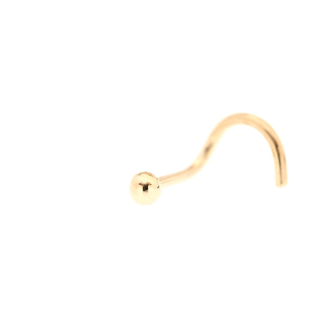 14K Solid Gold Tiny Ball Nose Ring Stud - 20G - 6.5mm Inside Diameter ...