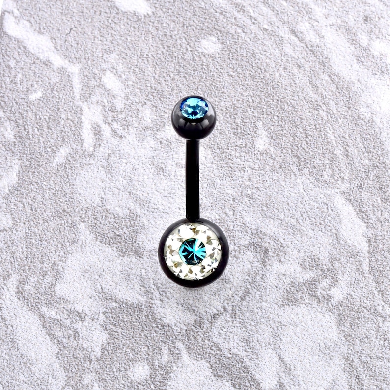 Aqua & White Swarovski Cz Belly Button Ring - Black PVD Surgical Steel ...