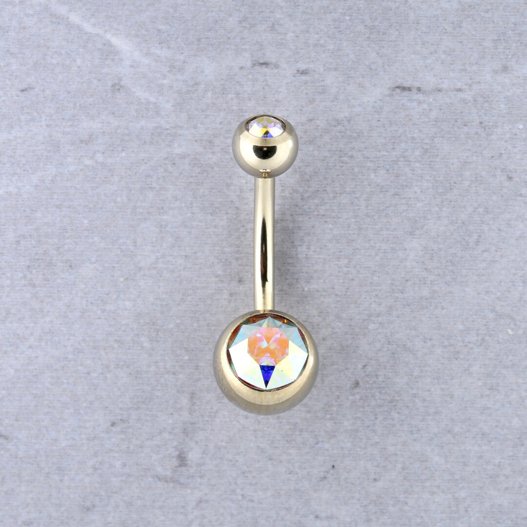 Gold Belly Ring, Navel Jewelry Set With Aurora Borealis Swarovski Cz ...