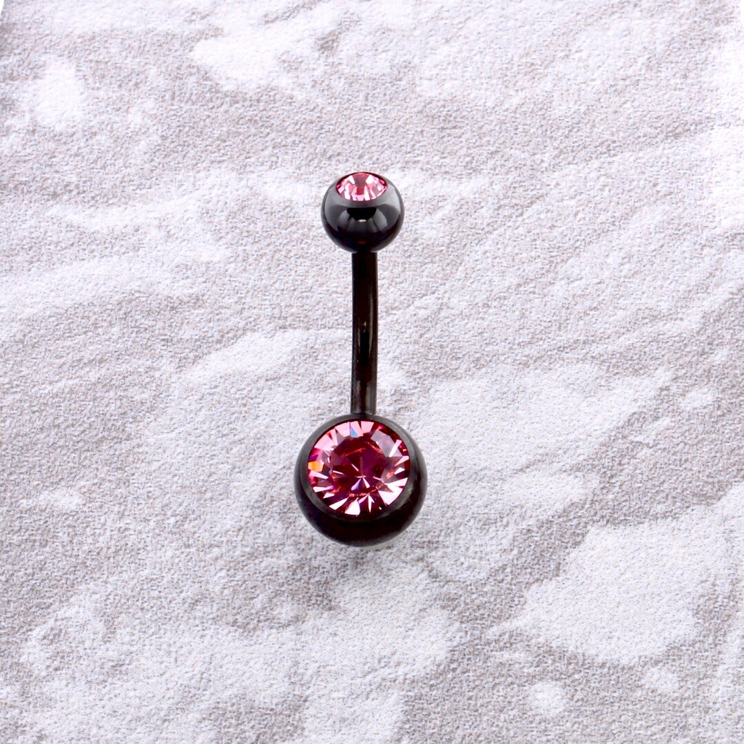 Pink Swarovski Crystal Belly Button Ring – Black PVD Surgical Steel - Etsy