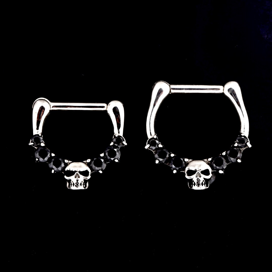 Skull Septum/daith Clicker Ring Set, Black Swarovski CZ, 16g - Etsy