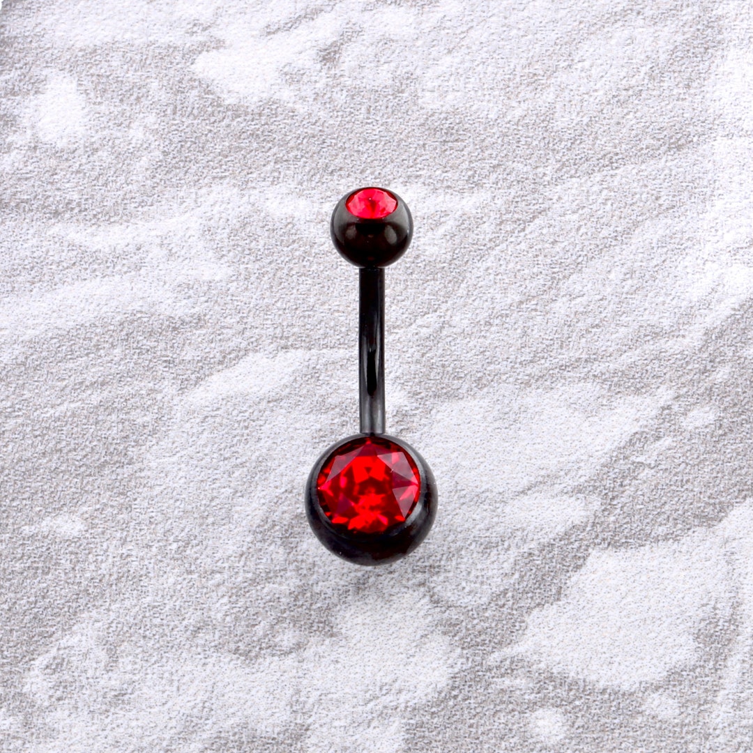 Ruby Red Swarovski CZ Belly Button Ring – Black PVD Surgical Steel - Etsy