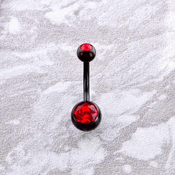 Double Gem Belly button ring Navel Jewelry Set With Ruby Red | Etsy