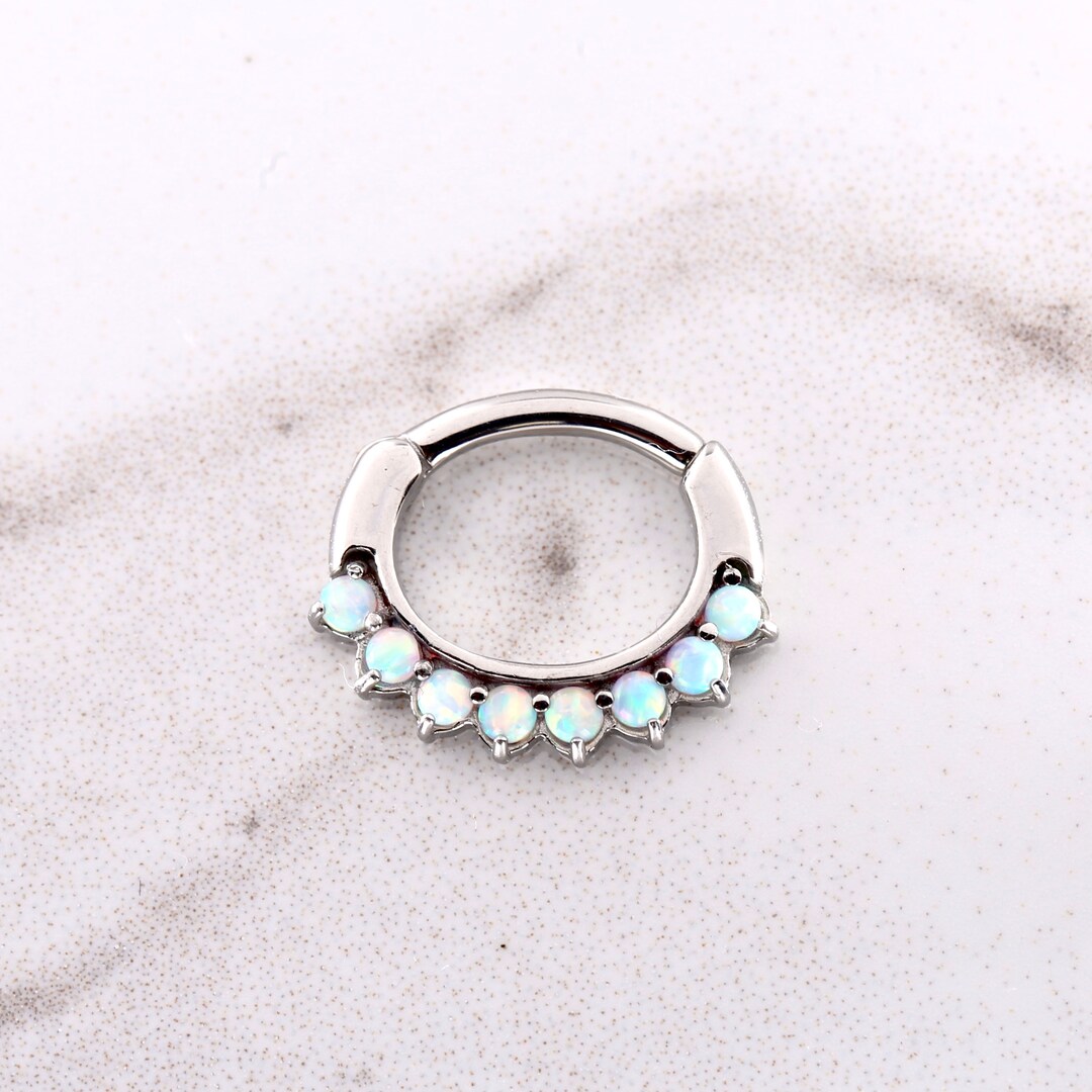 Daith Clicker Ring, Septum Clicker Ring, Set With Beautiful White Opals ...