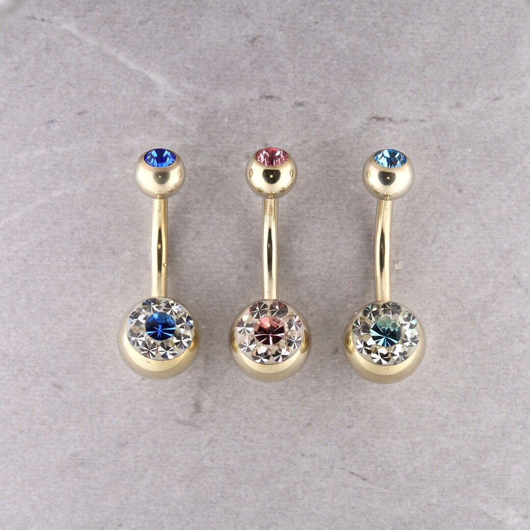 Gold Belly Ring, Swarovski Crystal Navel Jewelry, 14kt PVD Steel 14g - Etsy