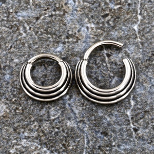 Triple Stacked Septum, Daith Piercing Hinged Clicker With Black Contour ...