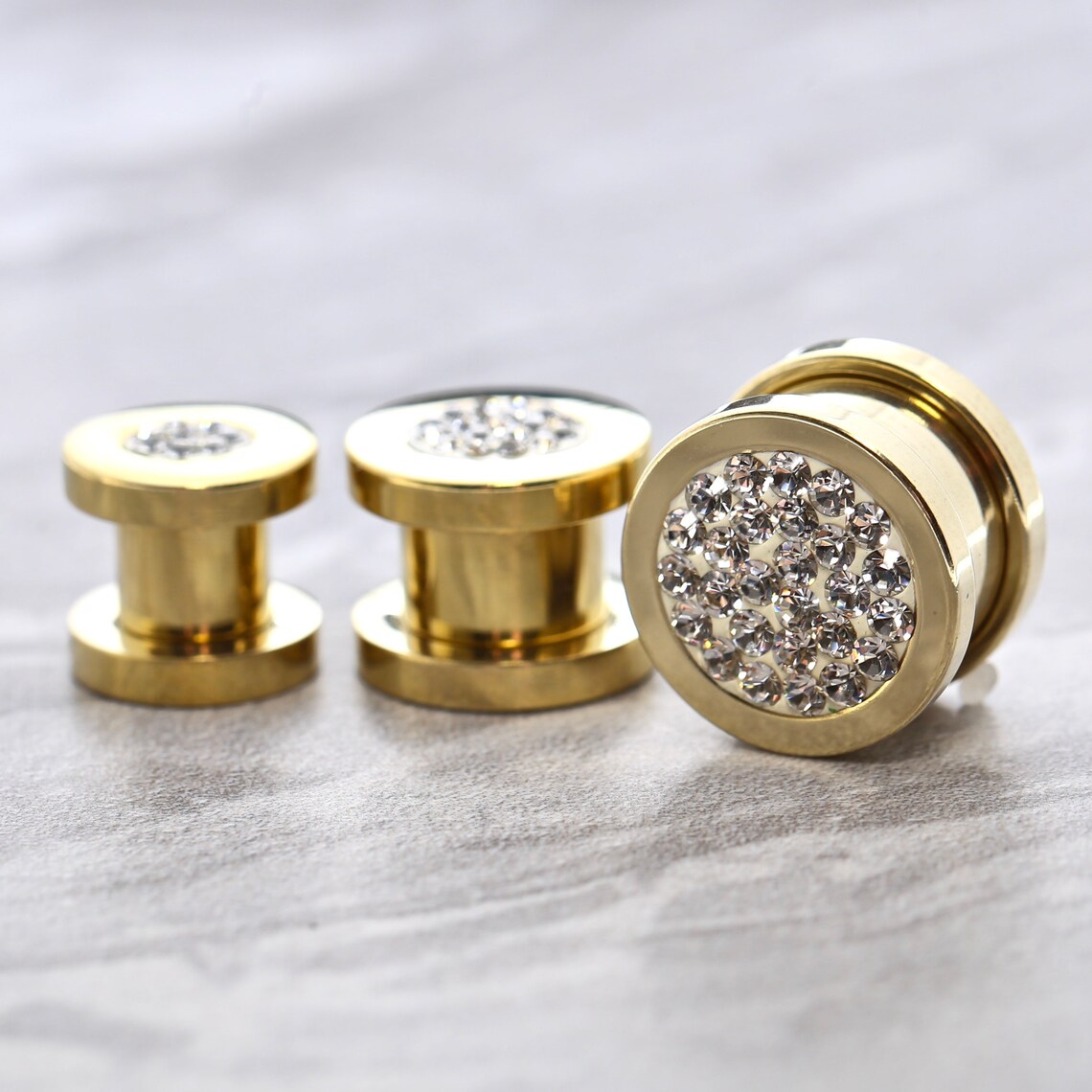 Gold Ear Solid Plugs Earrings Swarovski Crystals Settings | Etsy