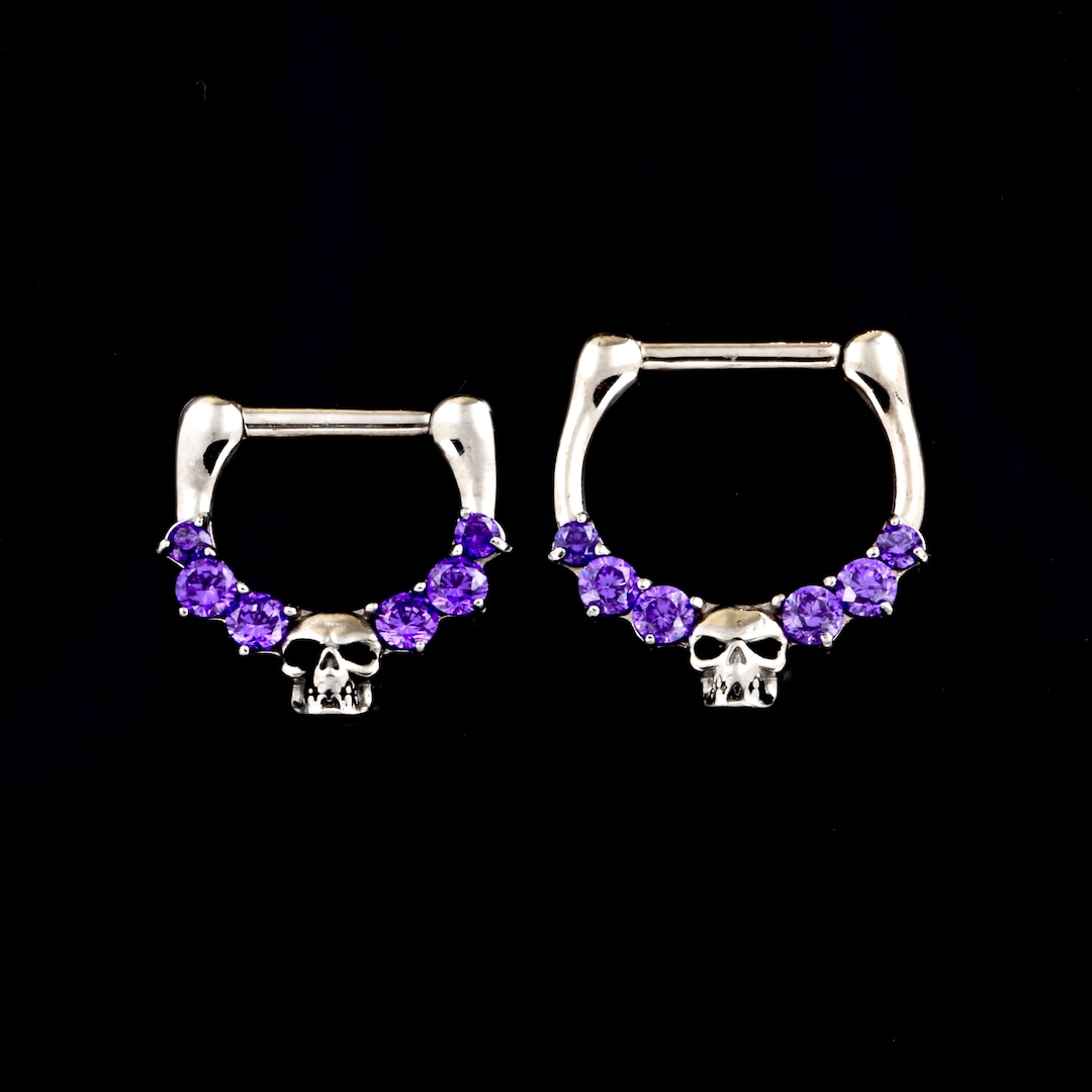 Septum Clicker Skull Ring , Daith Clicker Skull Ring Set With Violet ...
