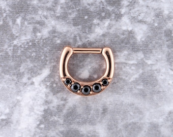 Rose Gold Septum Daith Piercing Clicker Hinged Nose Ring Set | Etsy