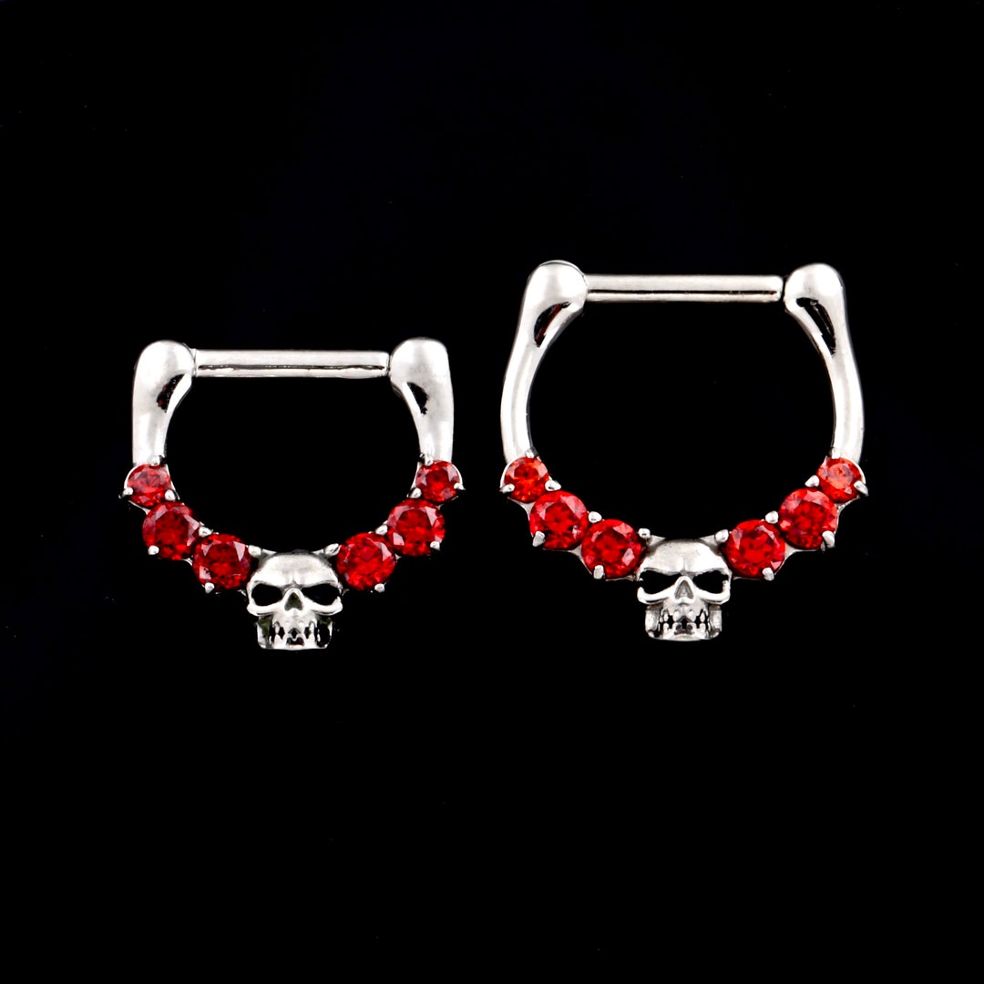 Skull Septum Clicker Ring, Ruby Swarovski CZ, 16g Surgical Steel - Etsy