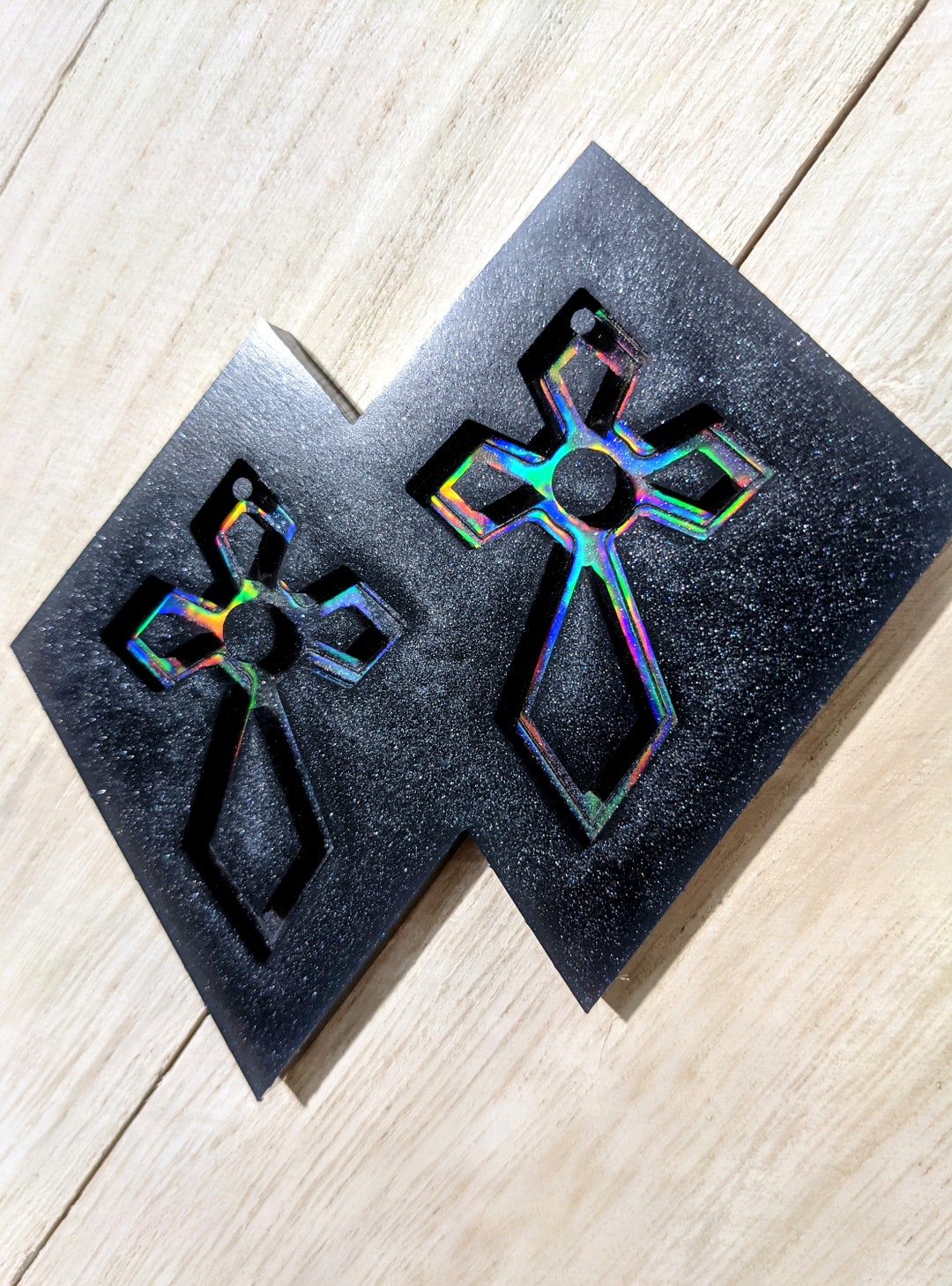 Holographic Etched Cross Silicone Earring Mold / Pendant Mold / Resin ...