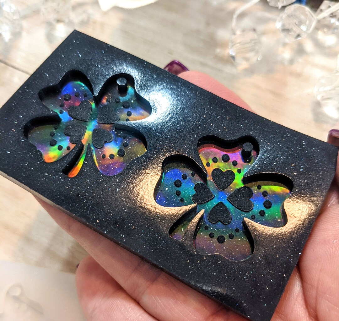 Holo 4-leaf Clover Shamrock Silicone Earring Mold / Resin Mold / Luck ...