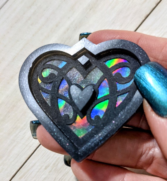 Holographic open Center Heart Pendant Silicone - Etsy