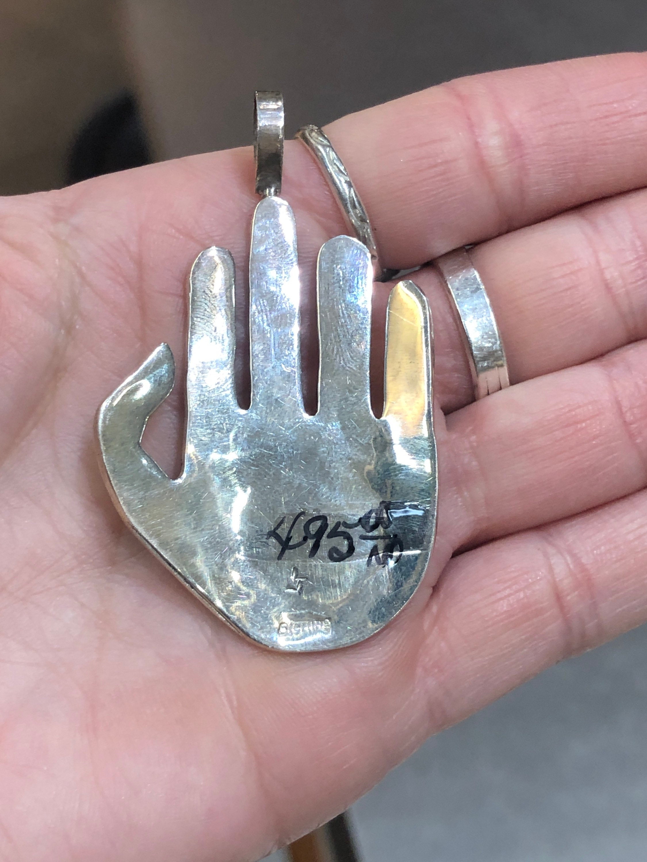 Hopi Healing Hand symbol Sterling silver Large Pendent | Etsy