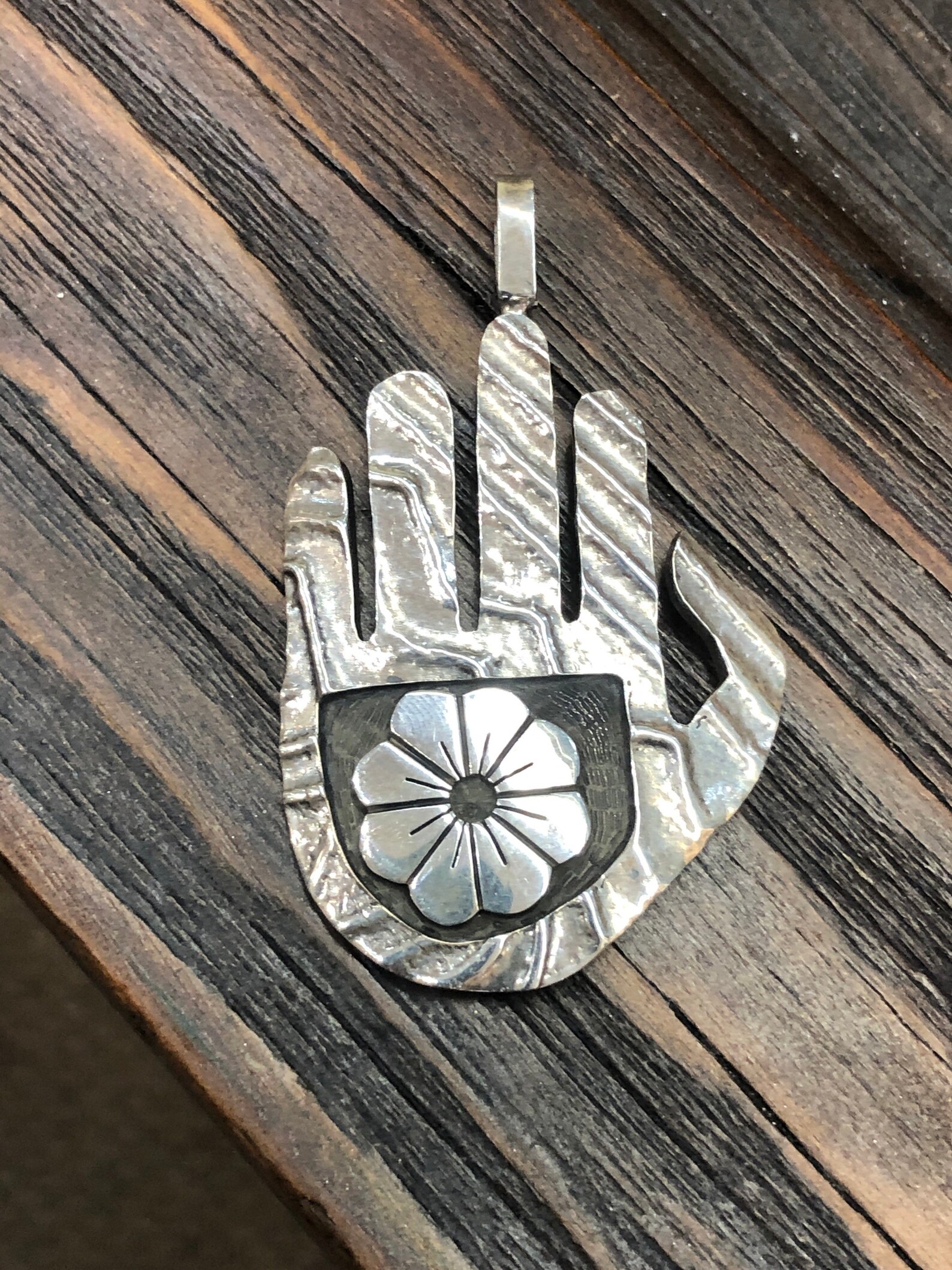 Hopi Healing Hand symbol Sterling silver Large Pendent | Etsy