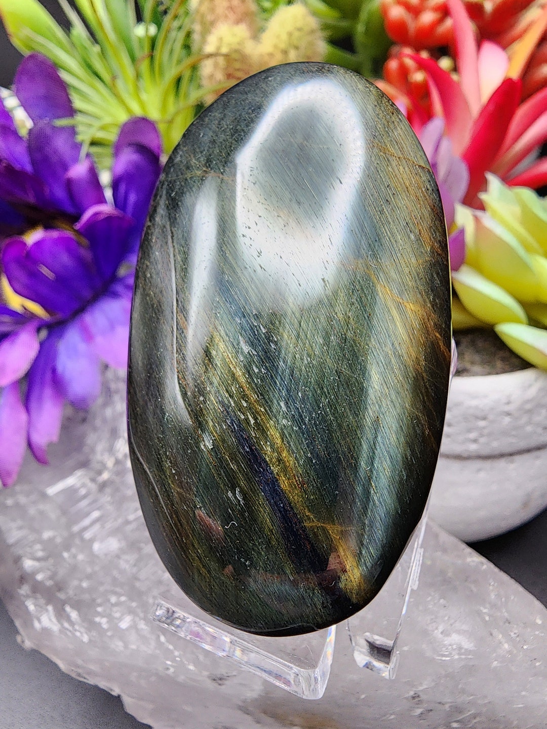 Blue Tiger Eye Hawks Eye Polished Palmstone - Etsy