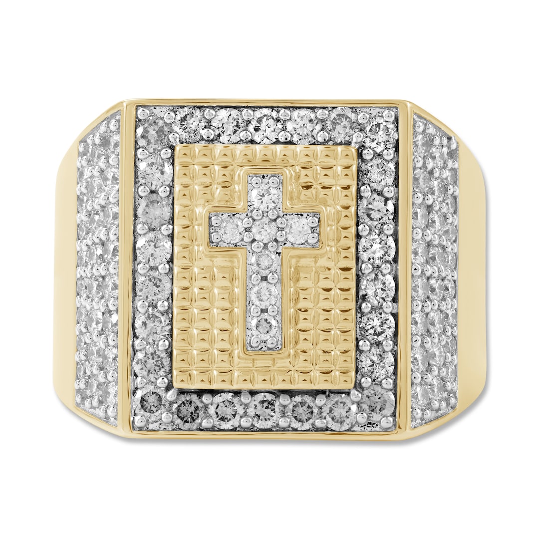 1.50ct Round Cut Diamond Men's Cross Band Ring, Solid Gold Ring, Men's ...