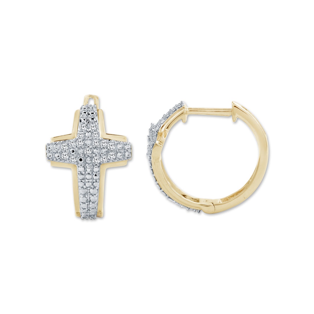 ALESSANDRA BETTINI® Cross Earrings, Natural Diamond Cross Hoop Earrings ...