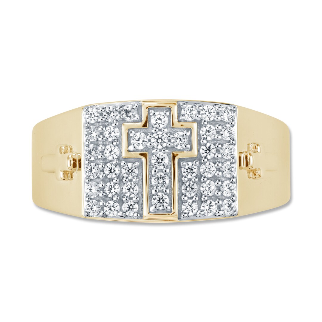 Natural Diamond Men's Cross Ring, 1/2CT Round Cut Diamond, 925 Silver ...