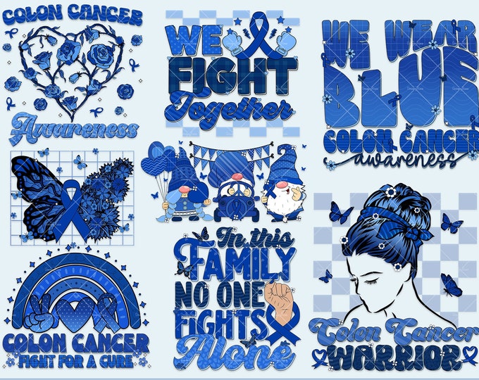 Colon Cancer Svg Png Bundle, Dark Blue Ribbon Cancer Digital Download ...