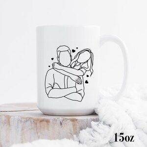 Custom Line Art Mug From Photo, Personalized Couple Portrait Mug, Line ...