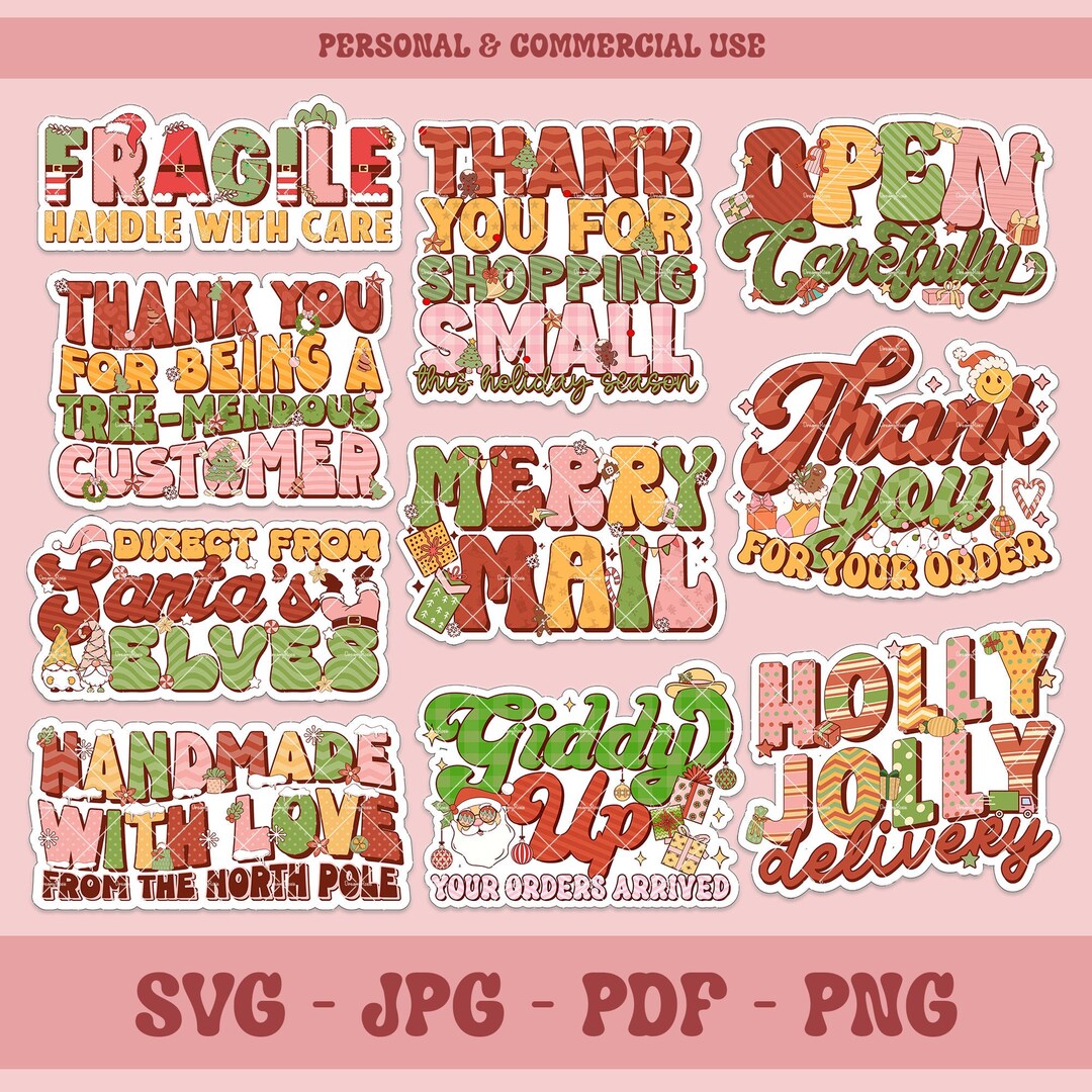 Christmas Thank You Sticker SVG PNG Bundle, Groovy Holiday Packaging ...
