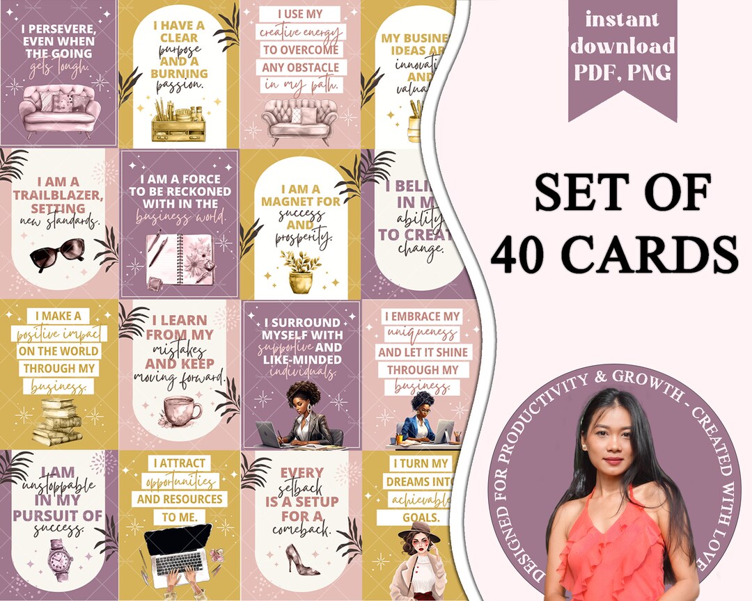 Girl Boss Digital Cards, Ready to Print Affirmations for Female ...