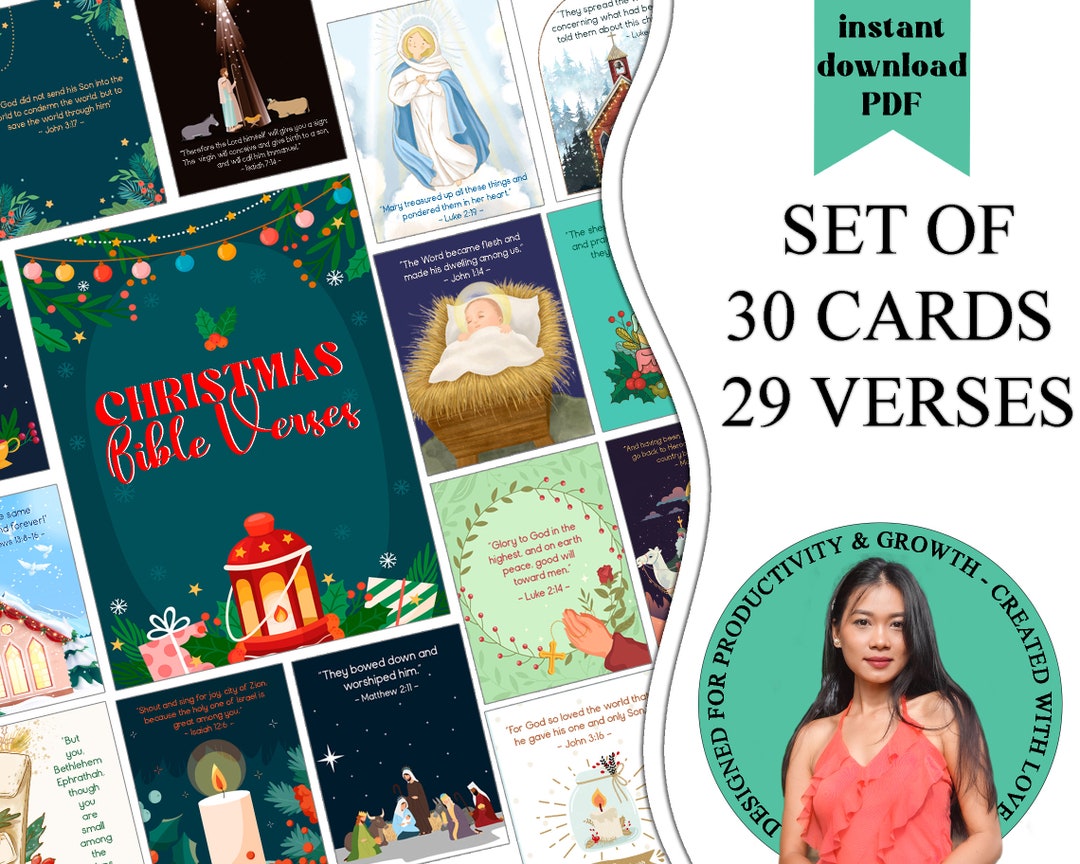 Christmas Bible Verse Digital Cards, Religious Holiday Card Set, Xmas ...