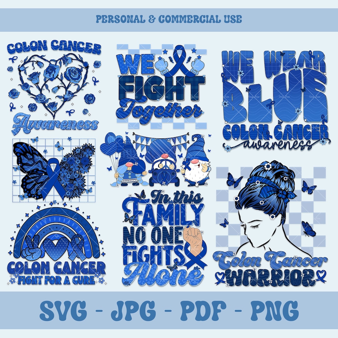 Colon Cancer Svg Png Bundle, Dark Blue Ribbon Cancer Digital Download ...