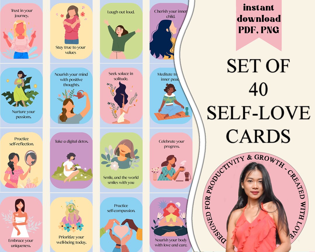 Self-love Digital Cards, Ready-to-print Self-care Reminders, Self-worth ...