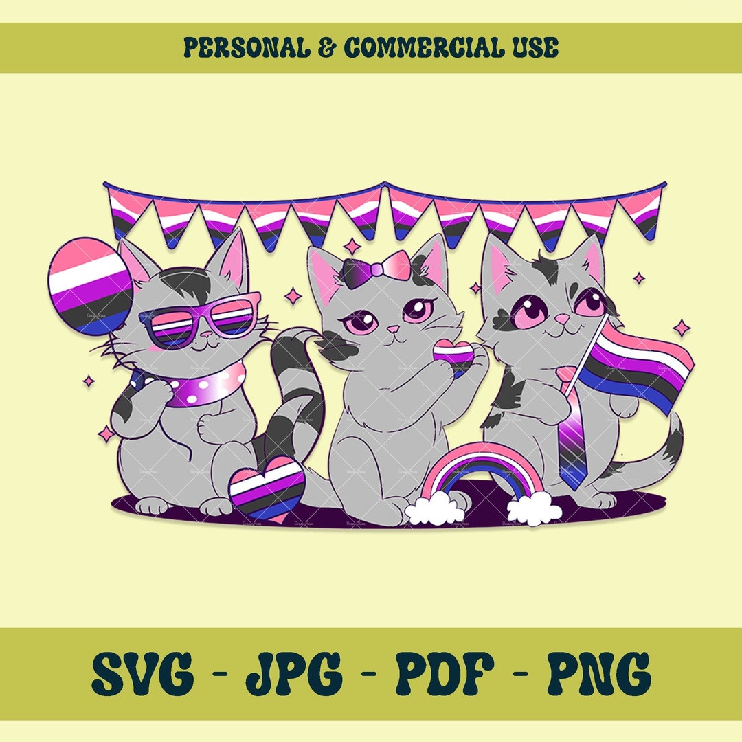 Gender Fluid Cats Svg, Non-fixed Gender Digital Download DIY Gift ...