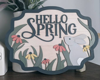 Hello Spring Round Tulips Shiplap Sign | Etsy