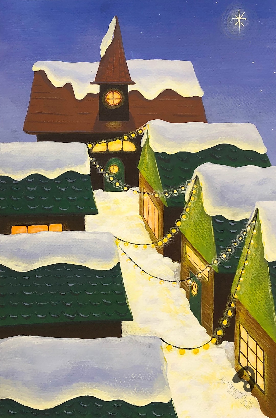 Snowy Town | DIGITAL DOWNLOAD, Art Print, Acrylic Painting, Christmas ...
